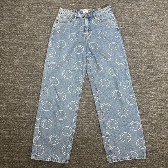 H&M | Jeans | Smiley X Hm Loose Fit Wide Leg Graphic Denim Jeans 6 Acid ...